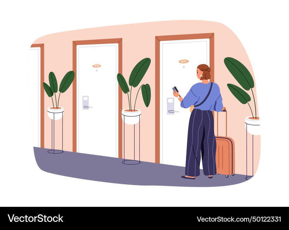 Hotel guest holding electronic sensor key card Vector Image