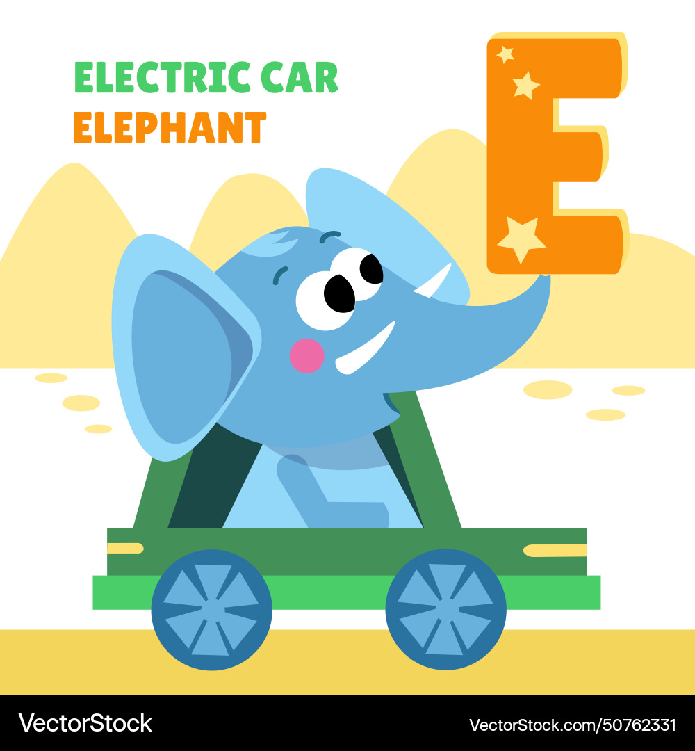 Letter e alphabet card with cute cartoon style Vector Image