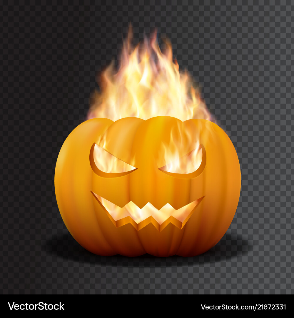Realistic halloween pumpkin in fire Royalty Free Vector