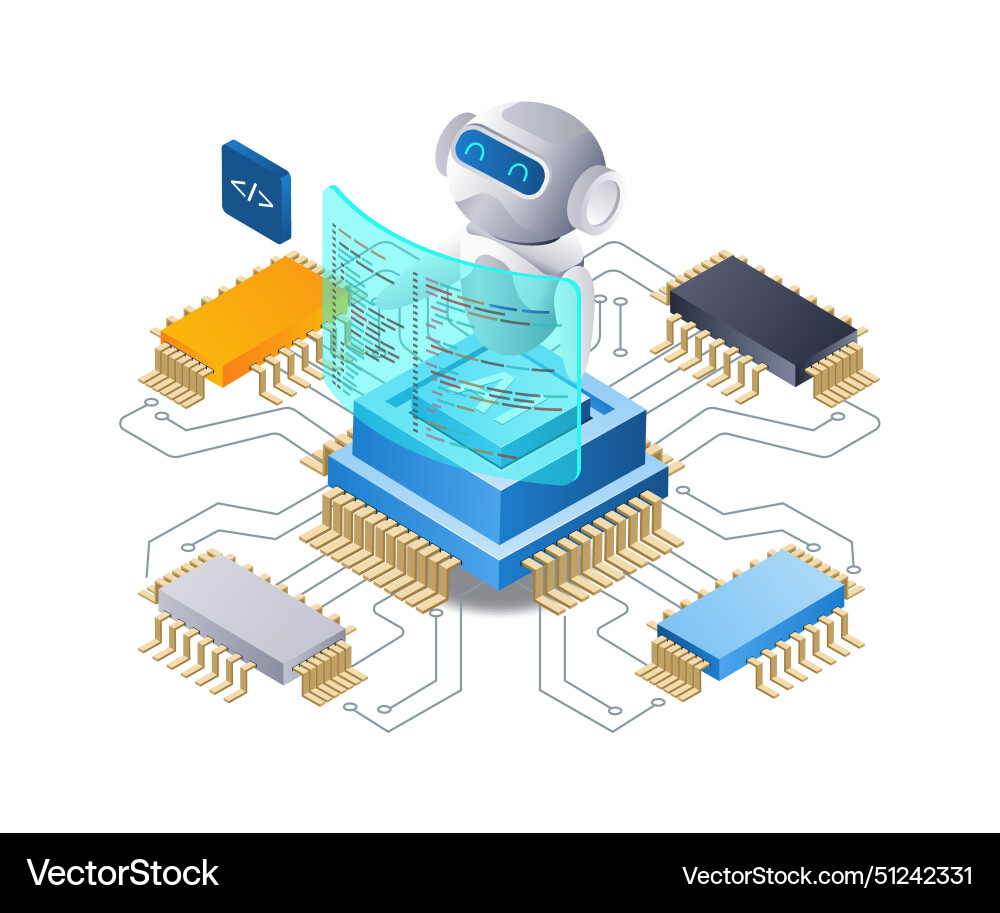 Robot Developer Cloud Data Server Hosting Vector Image