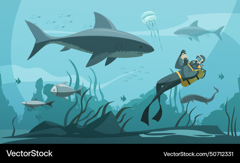 Scuba diving flat composition Royalty Free Vector Image