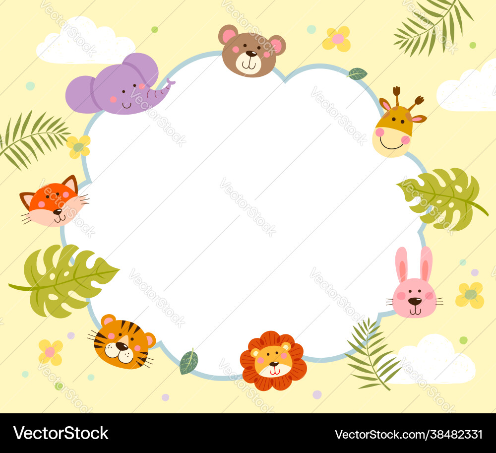 Template with cartoon cute wild animals Royalty Free Vector
