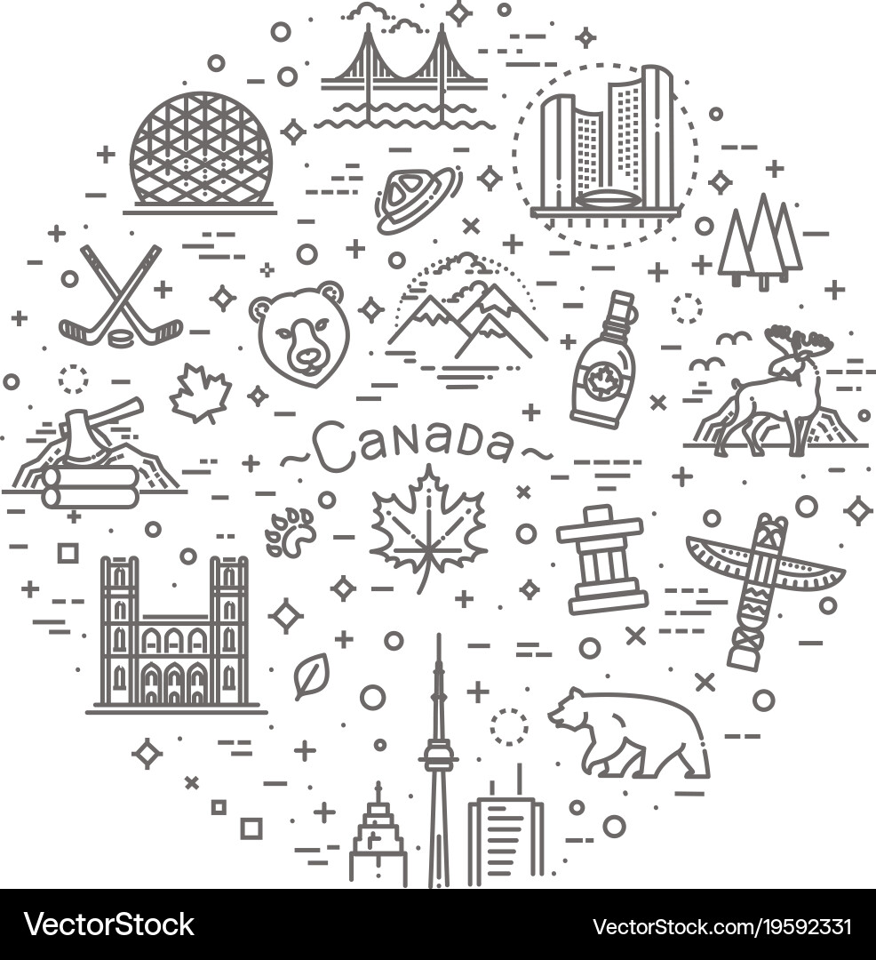 Travel canada traditional objects Royalty Free Vector Image