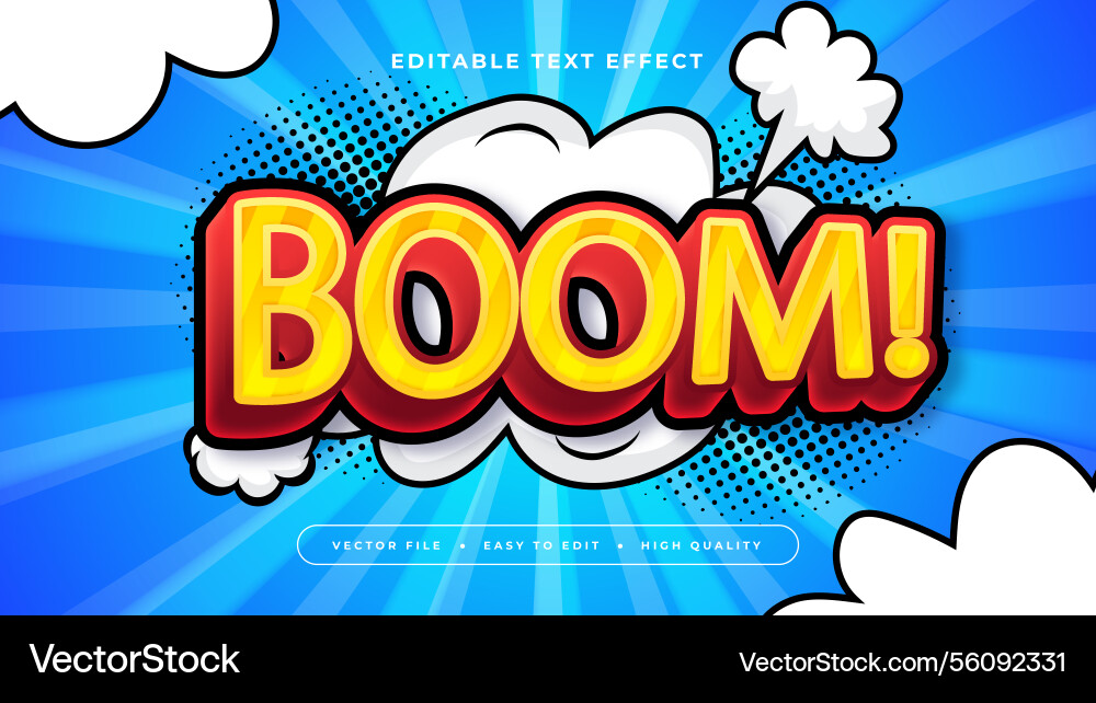 Yellow white and blue boom 3d editable text Vector Image