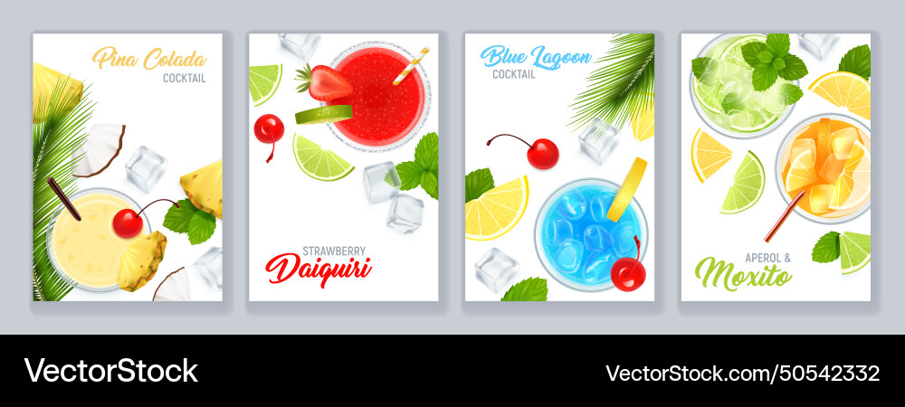 Cocktails top view poster set Royalty Free Vector Image