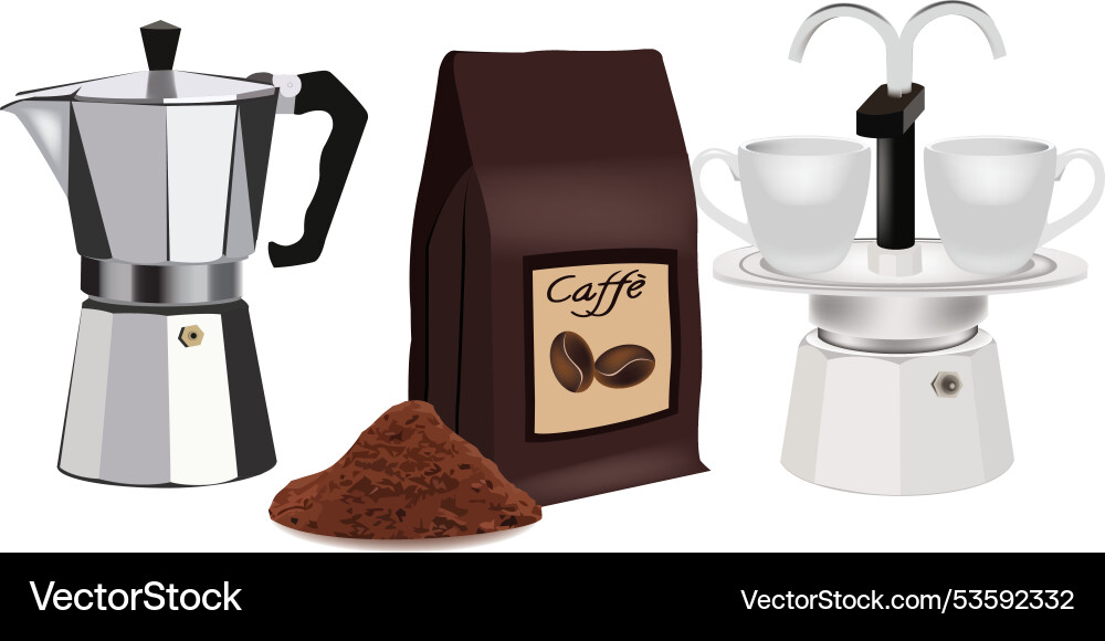 Coffee makers with packaging containing ground Vector Image