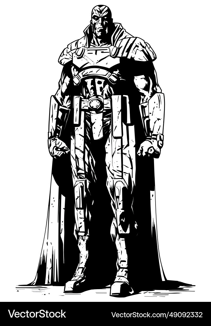 Cyberpunk Supervillain Line Art Royalty Free Vector Image