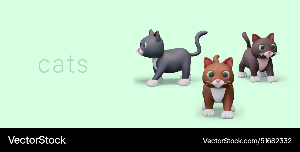 Horizontal poster with realistic cats in cartoon Vector Image