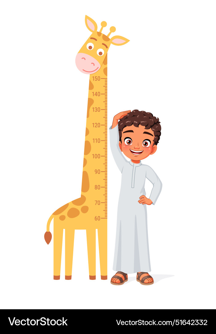 Little arab boy measuring his height cartoon Vector Image