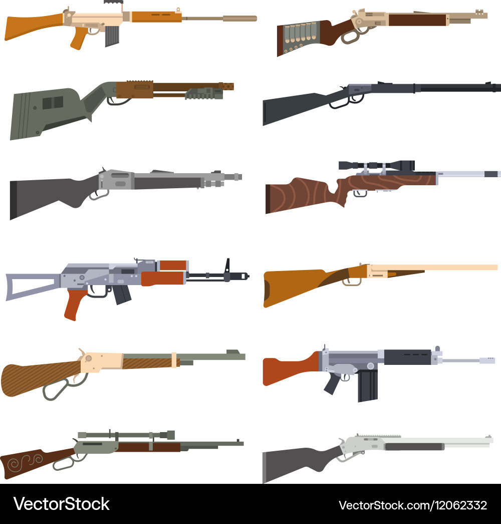 Machine Guns and Military Weapons Set Royalty Free Vector