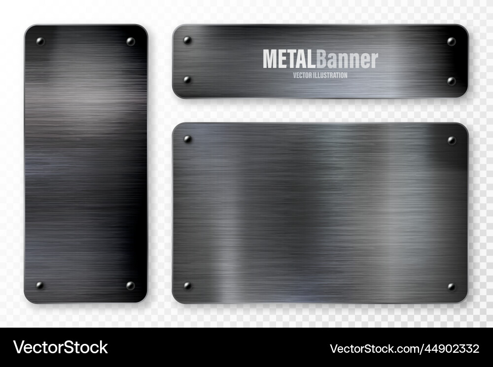 Realistic black metal banners collection brushed Vector Image