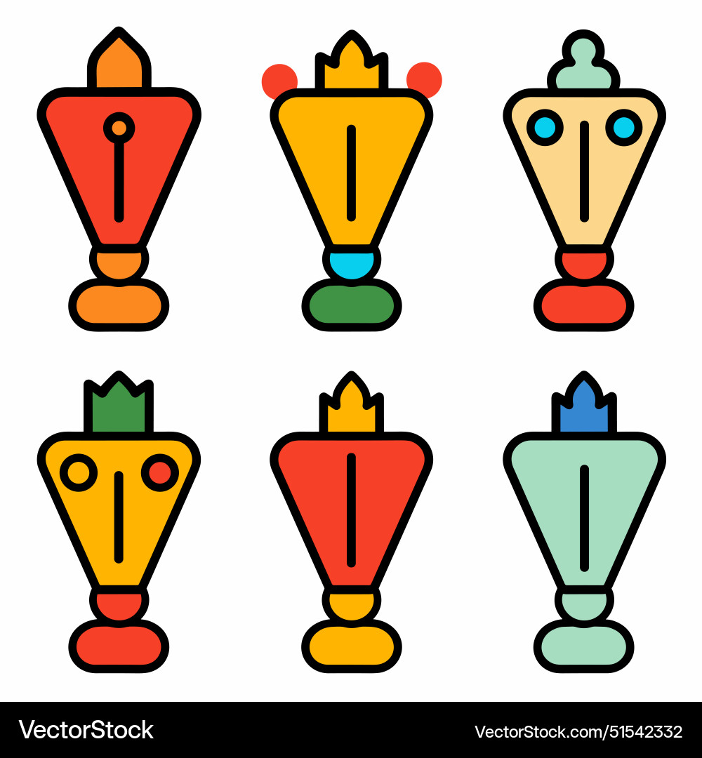 Six colorful icons resembling stylized Royalty Free Vector