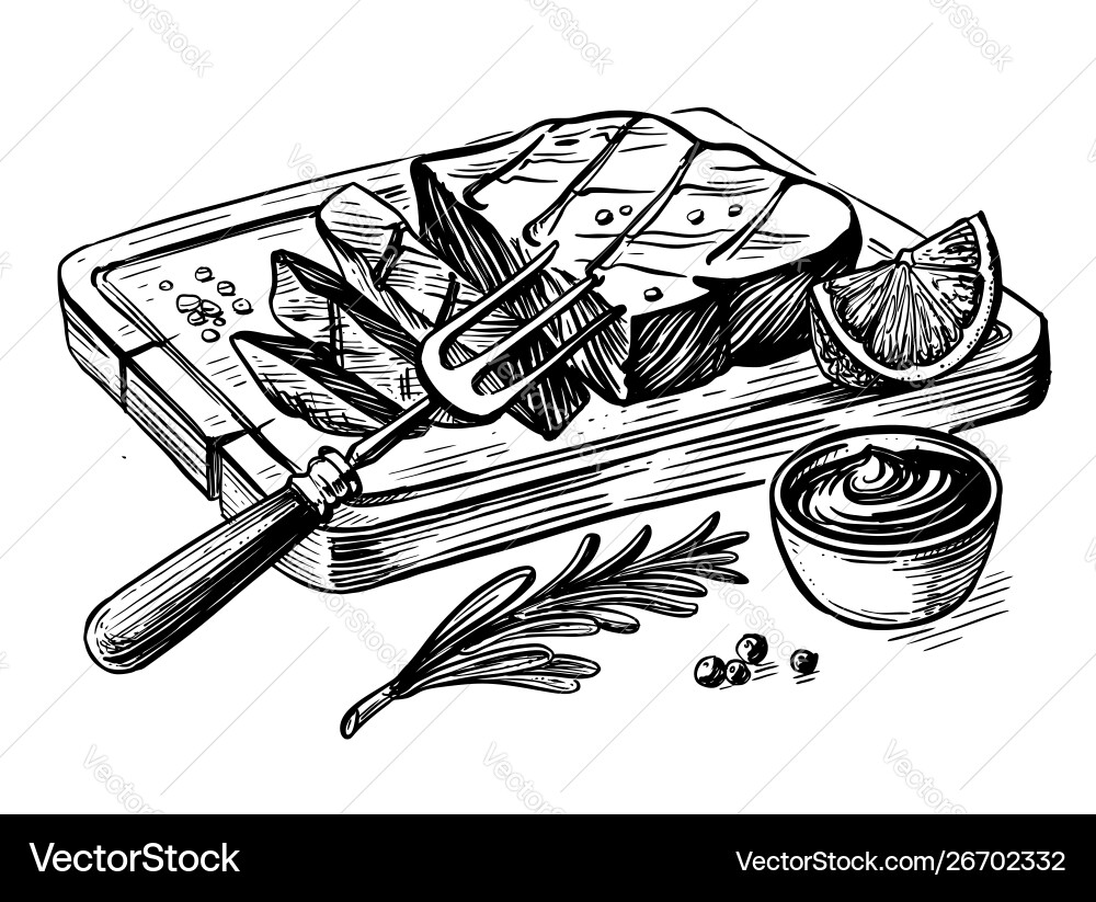 Steak bbq drawing meat hand drawn Royalty Free Vector Image