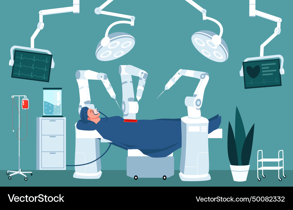 Surgery ward in clinic automatic robot performs Vector Image