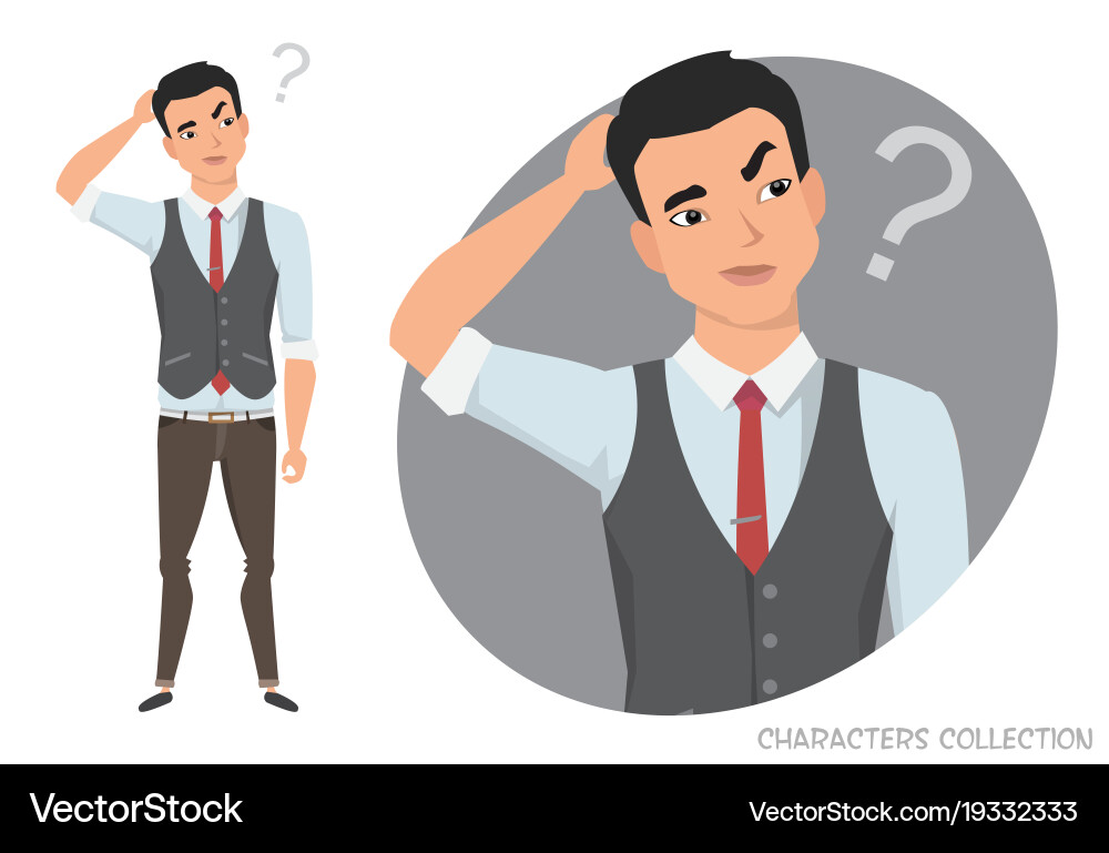 Asian man is pensive thinking Royalty Free Vector Image