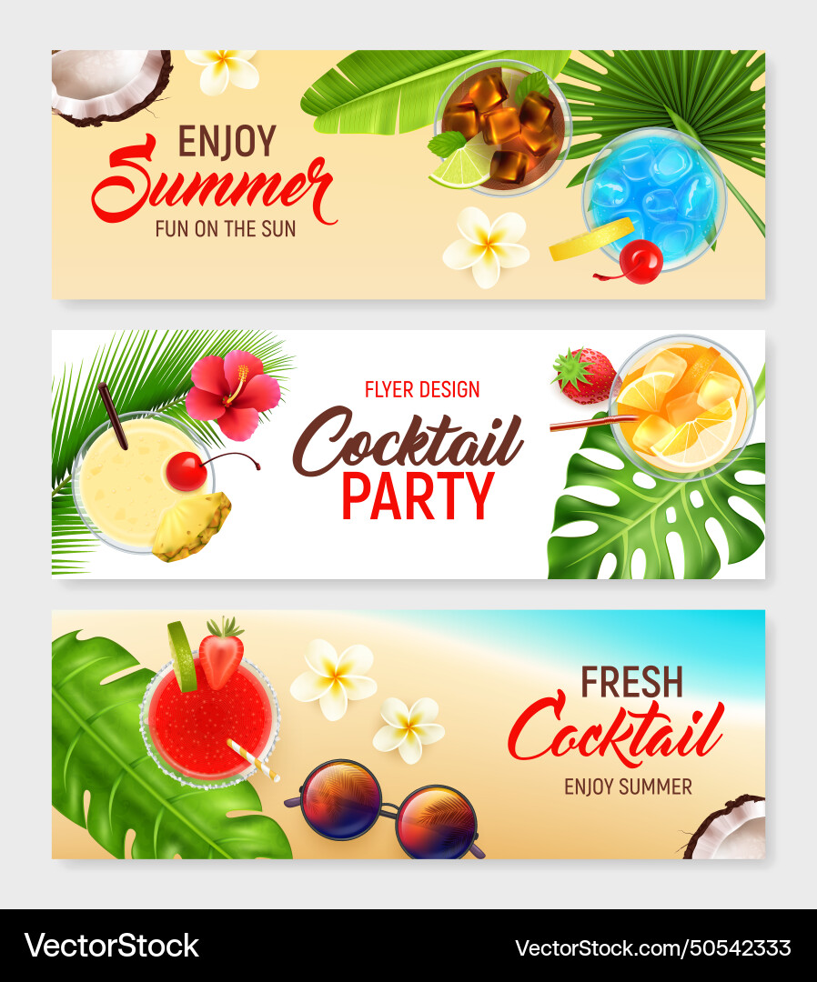 Cocktails top view banners set Royalty Free Vector Image