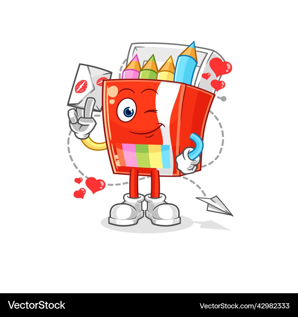 Colored pencils hold love letter character Vector Image