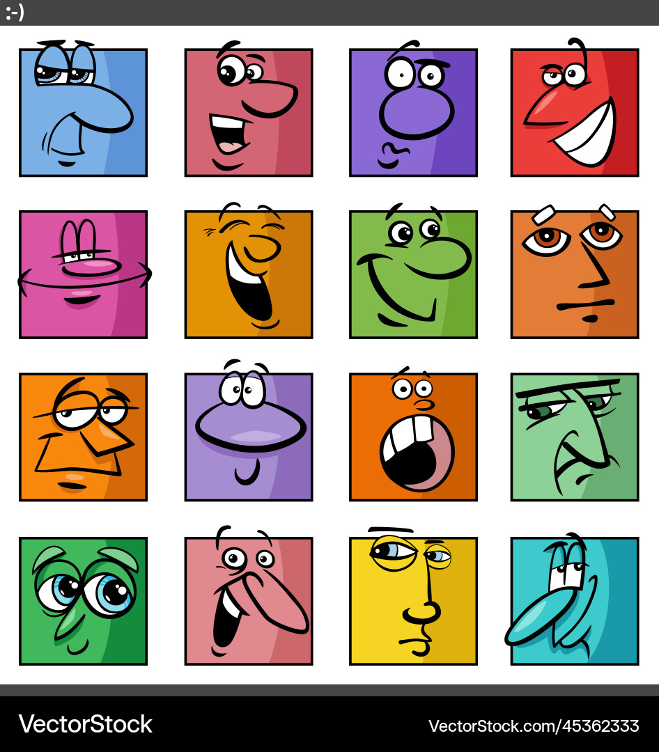 Comic faces and expressions cartoon set Royalty Free Vector