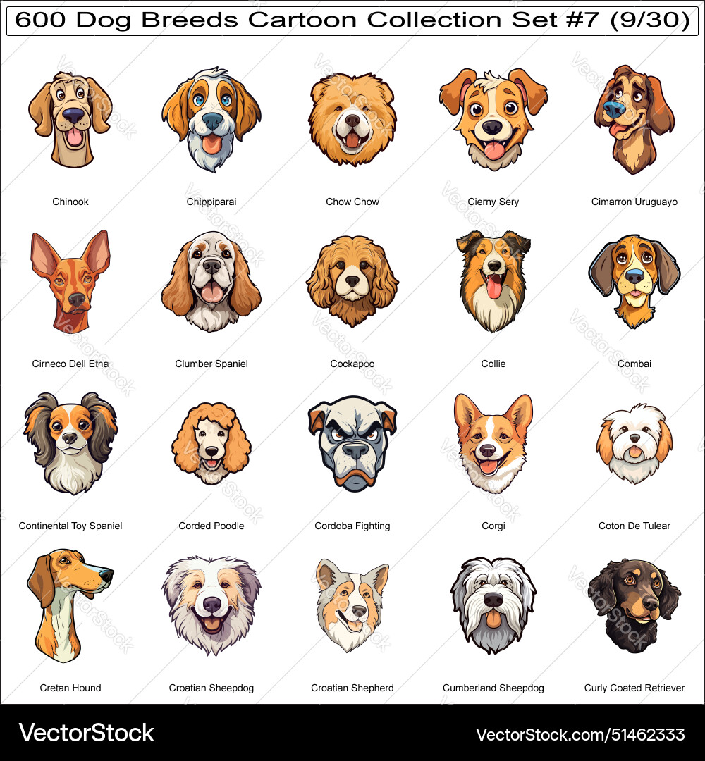 Cute dog breeds cartoon characters sticker bundle Vector Image