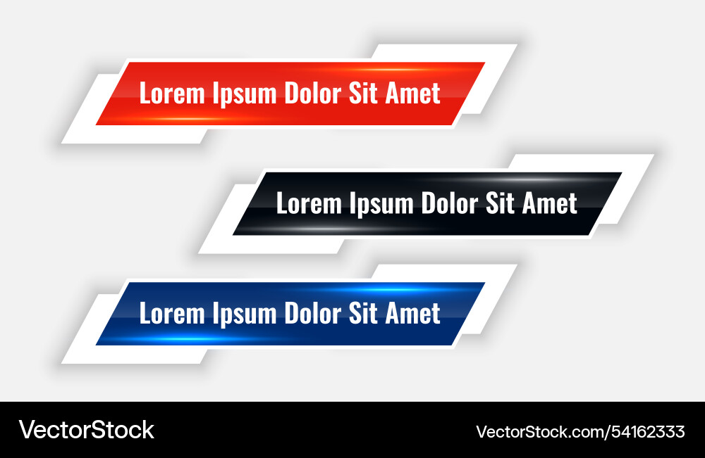 Modern lower thirds banner set in three colors Vector Image