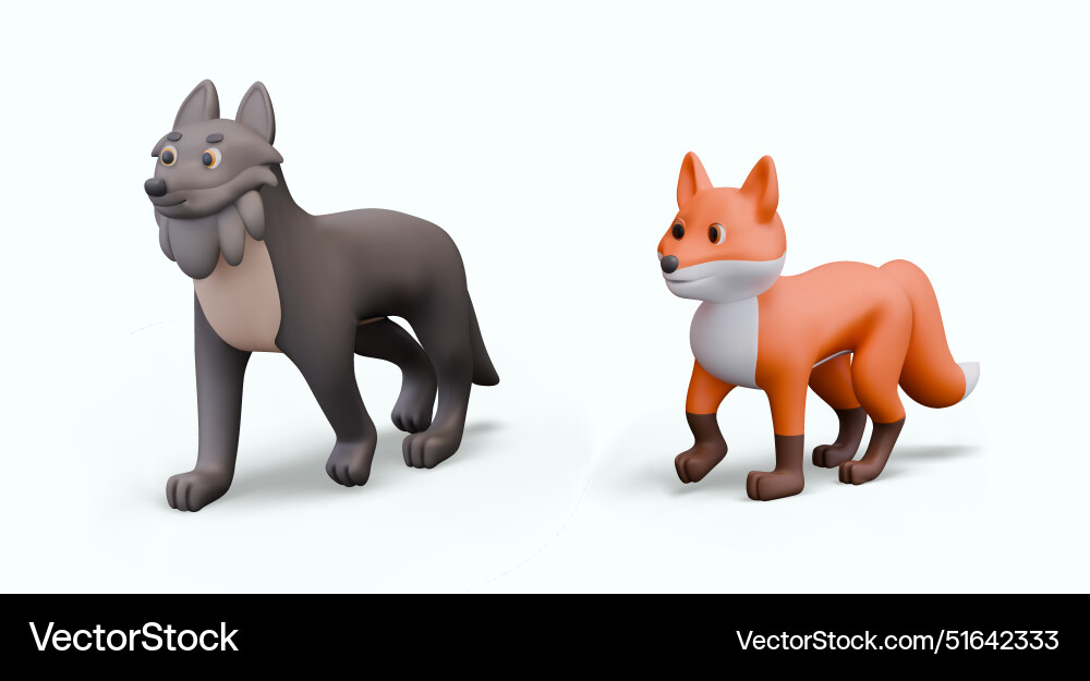 Realistic wolf and fox walking set Royalty Free Vector Image