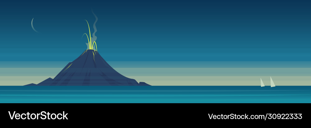 Sea volcano eruption landscape banner Royalty Free Vector
