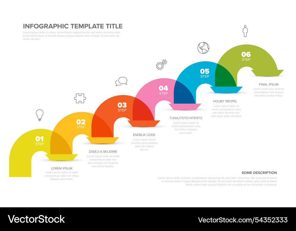Six steps template with numbers icons description Vector Image