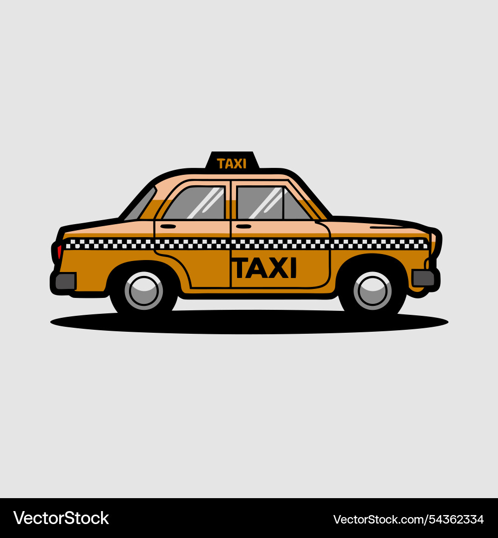 Classic yellow taxi with checkered design Vector Image