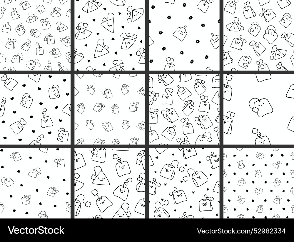 Cute kawaii tea bag coloring page Royalty Free Vector Image