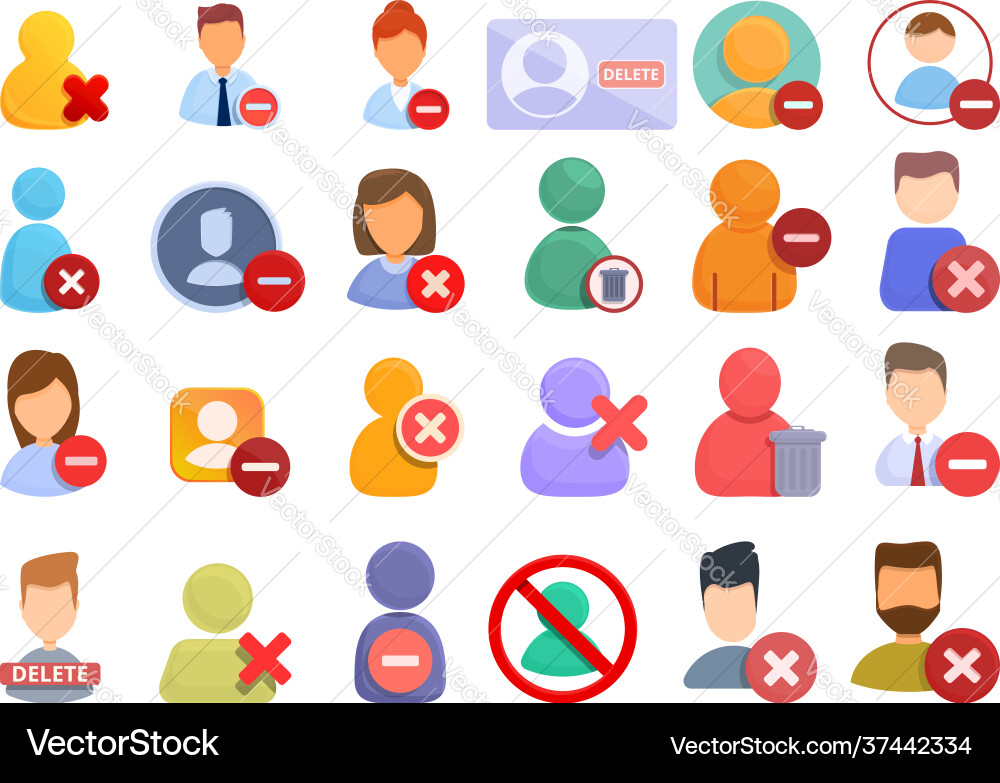 Delete user icons set cartoon style Royalty Free Vector