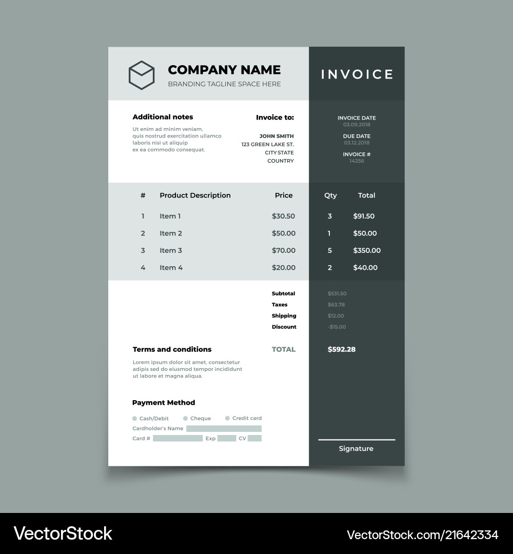 Invoice template bill with price table paper Vector Image