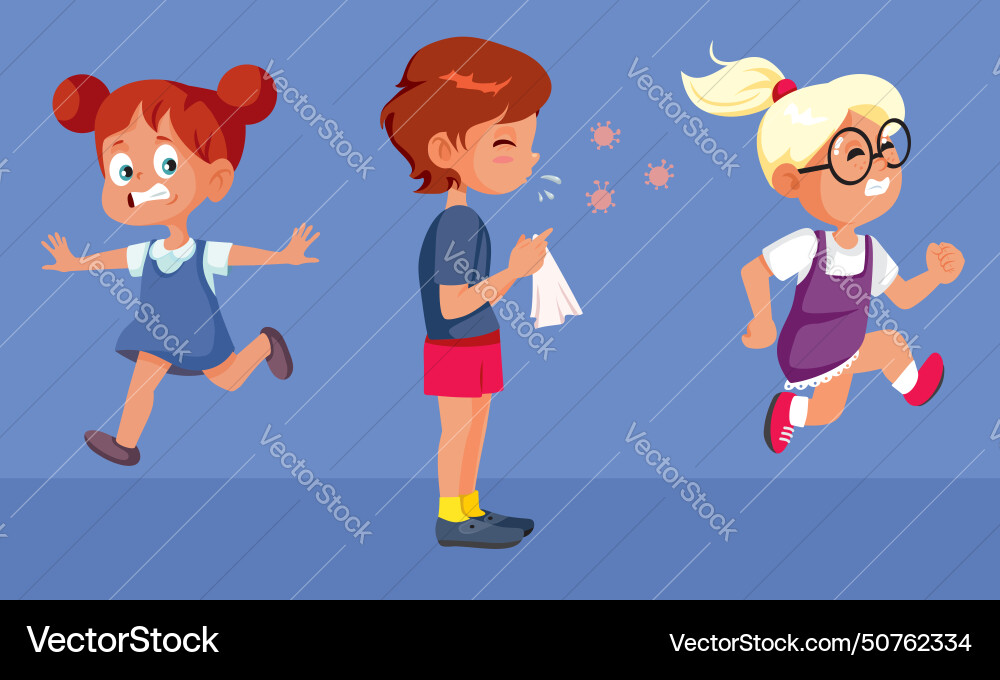 Kids running away from a sick classmate cartoon Vector Image
