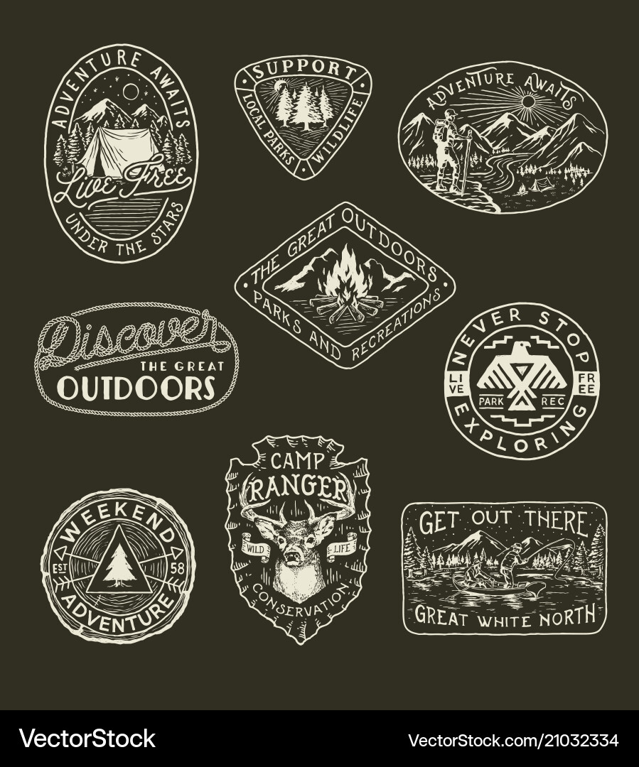 Outdoor Adventure Emblems Royalty Free Vector Image