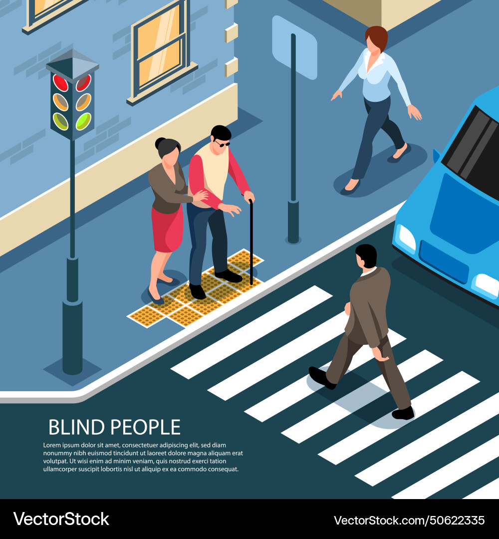 Blind people isometric composition Royalty Free Vector Image