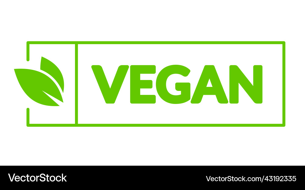 Clean green vegan label with leafs Royalty Free Vector Image