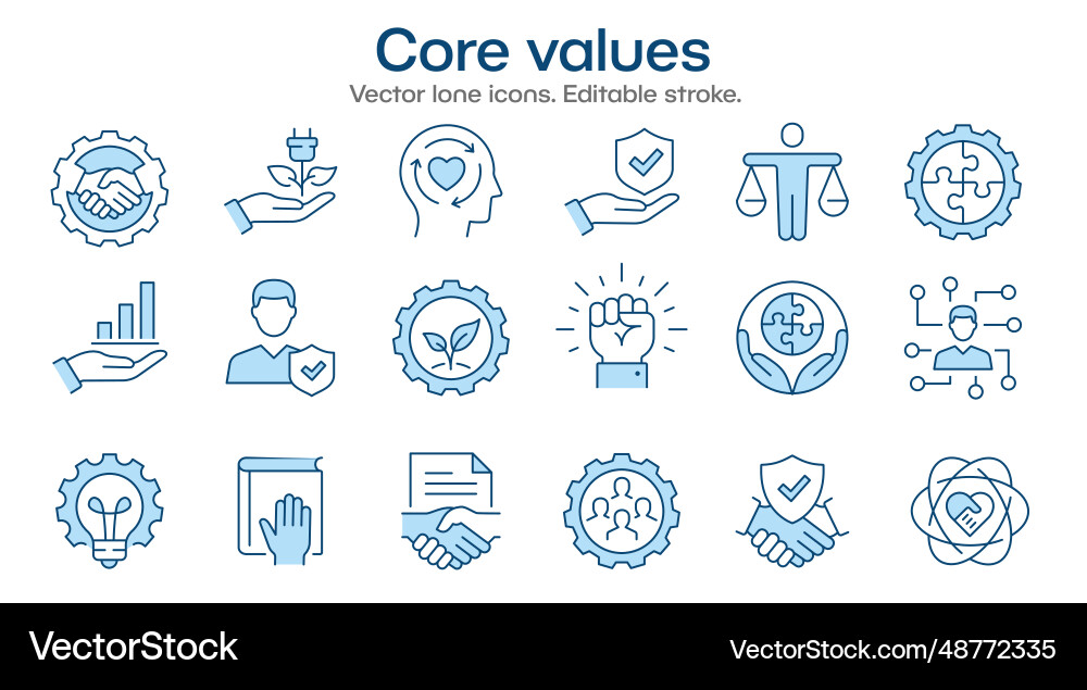 Core values flat icons such as business social Vector Image