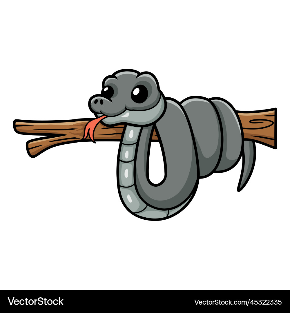 Cute black mamba snake cartoon on tree branch Vector Image