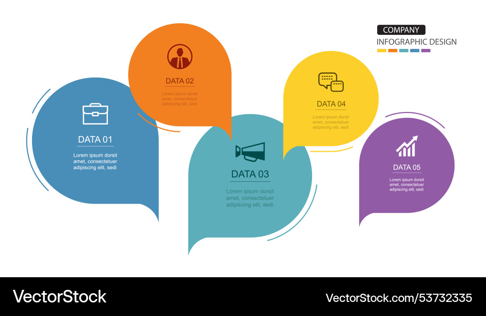 Infographics speech bubbles timeline with 5 Vector Image