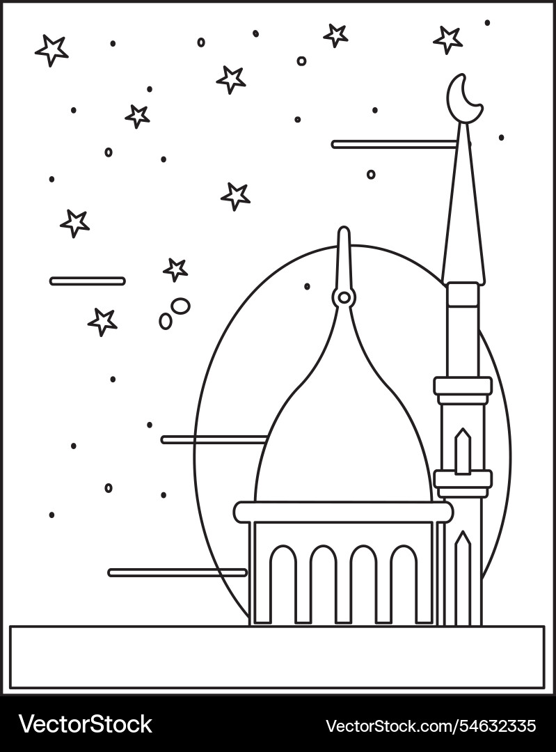 Mosque coloring page for kids Royalty Free Vector Image