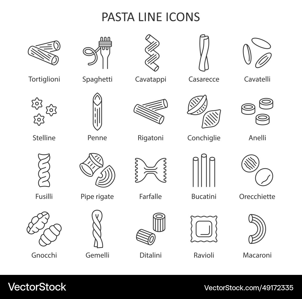 Pasta line icon set italian collection Royalty Free Vector
