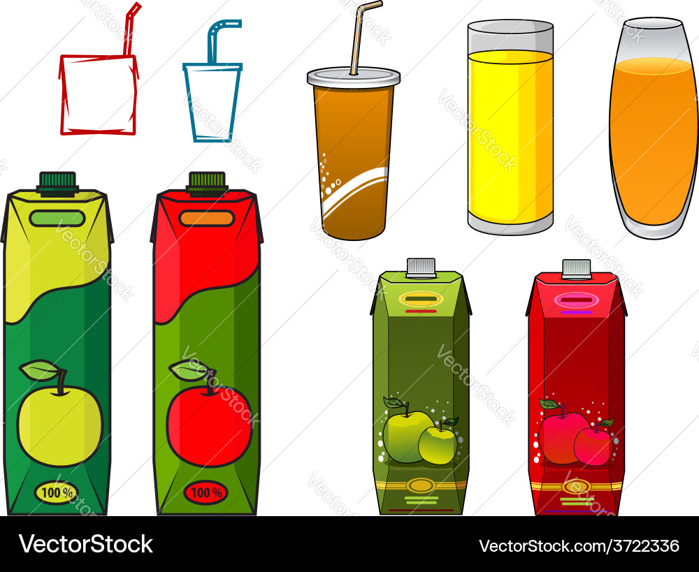 Apple juice design elements in cartoon style Vector Image