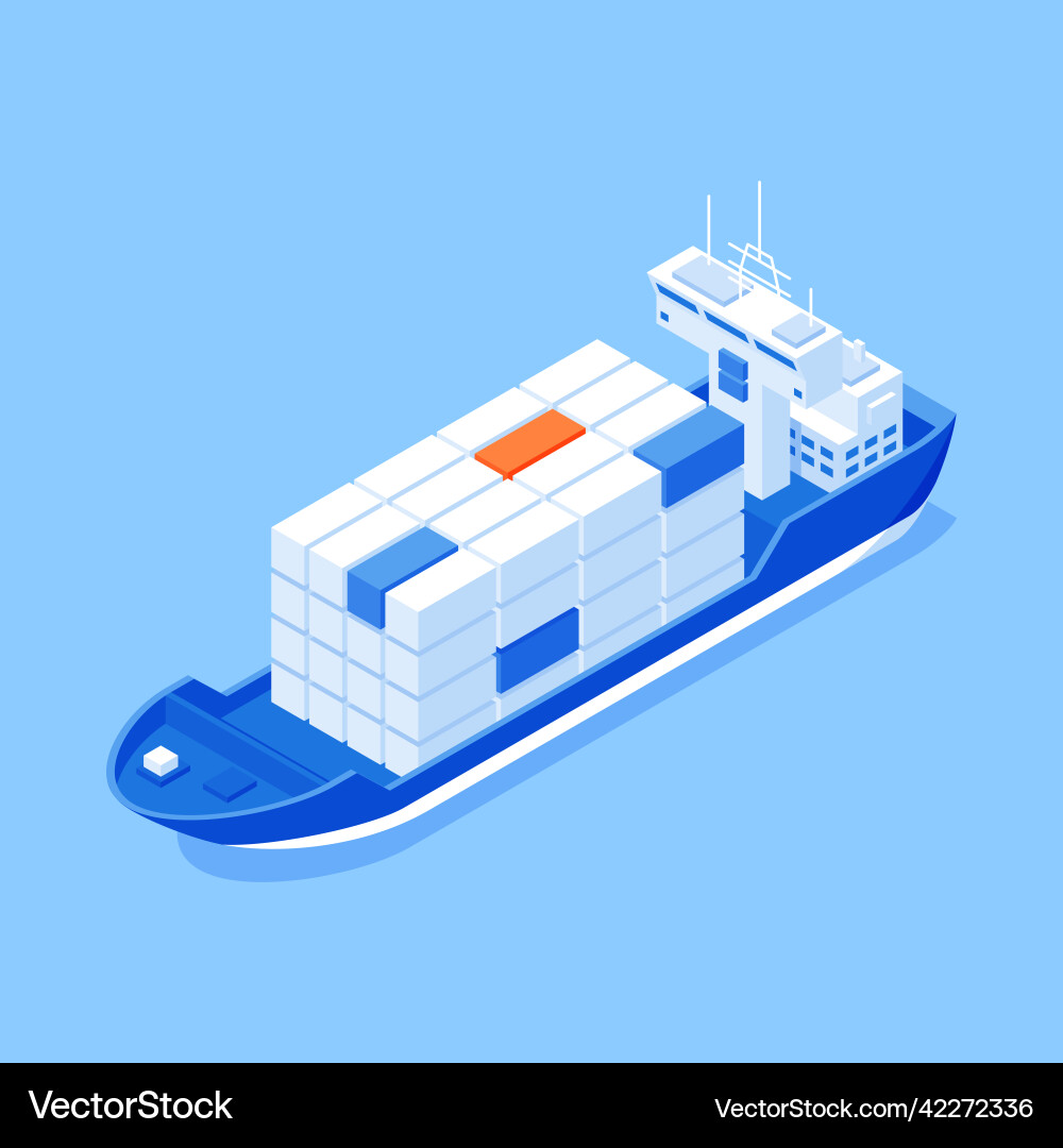 Cargo commercial ship with pile metallic rectangle