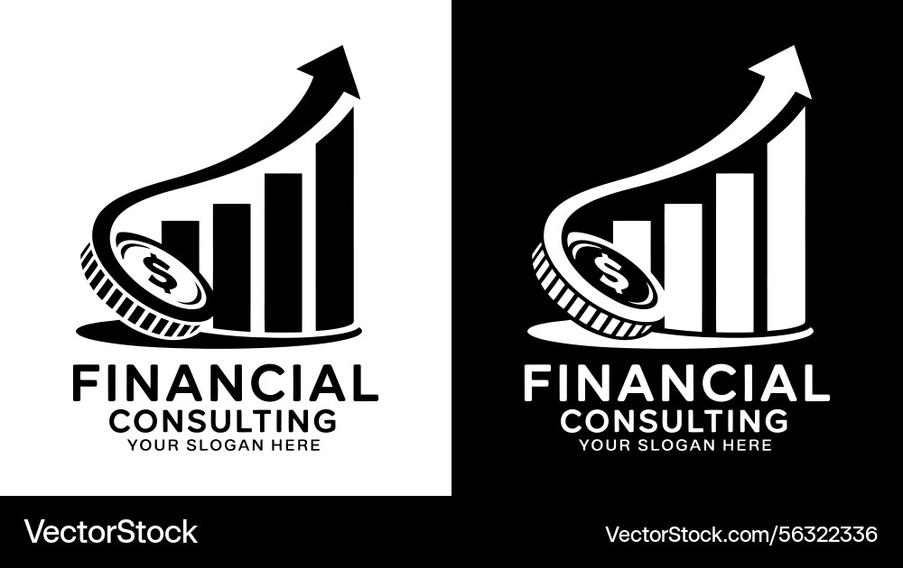 Financial consulting logo bold black coin graph Vector Image
