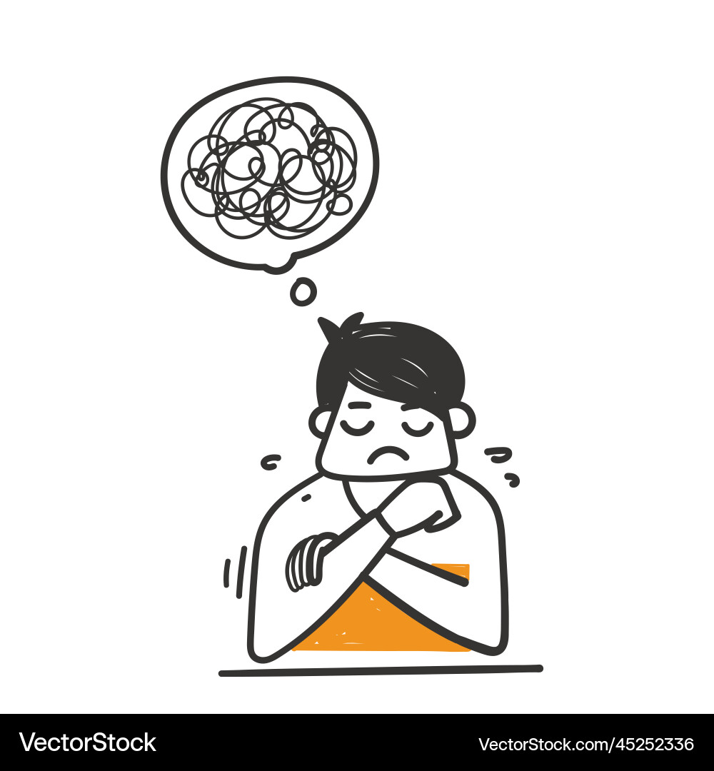 Hand drawn doodle young man with tangled thoughts Vector Image