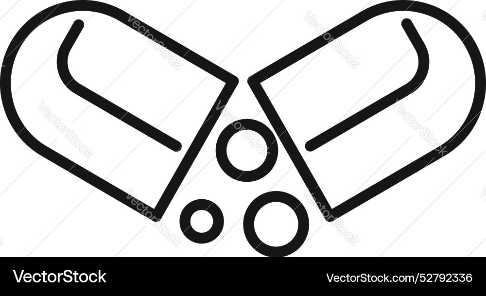 Open capsule releasing medication in simple line Vector Image