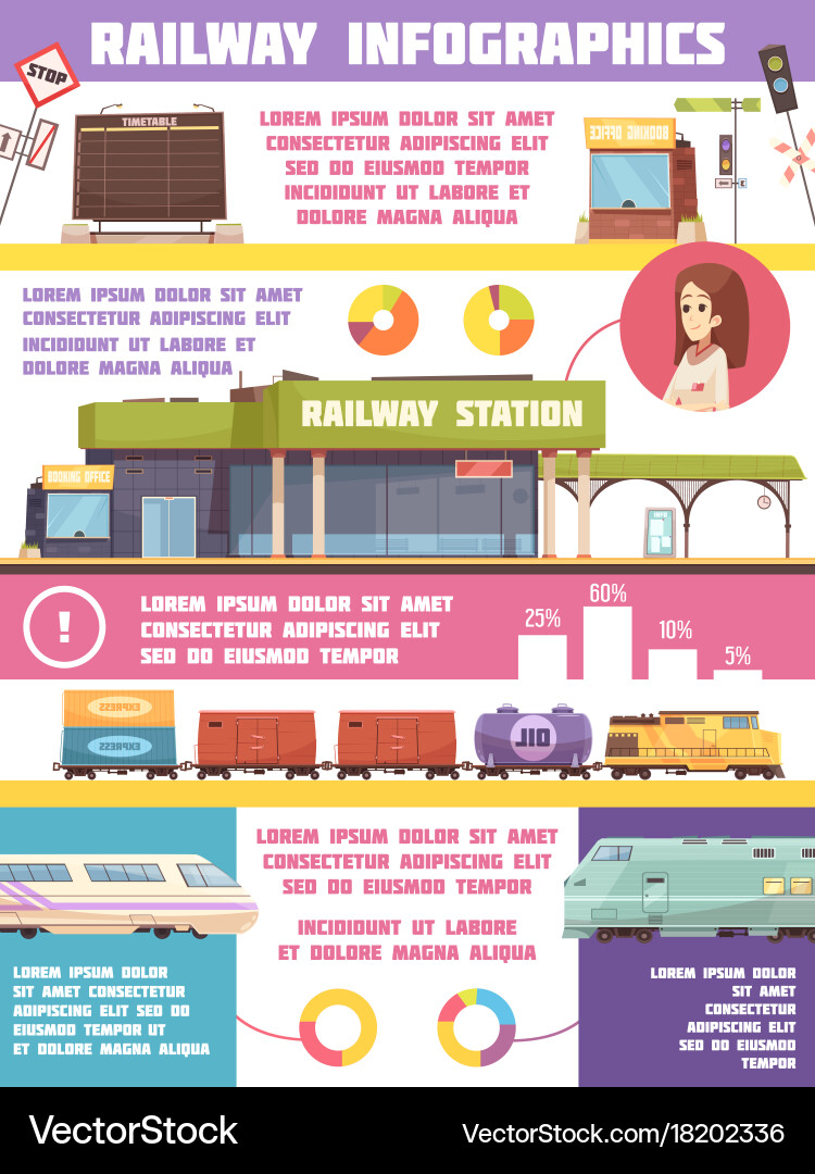 Railway infographics flat template Royalty Free Vector Image