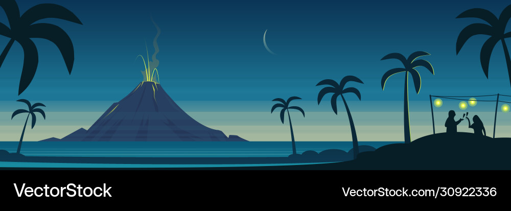 Tropische Insel Vulkan Eruption und Feier Vektorbild