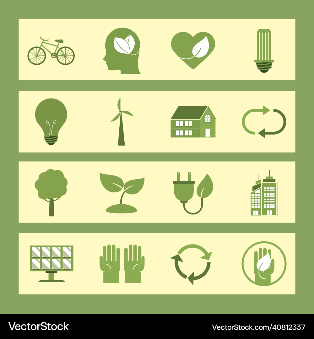Collection icons think green Royalty Free Vector Image