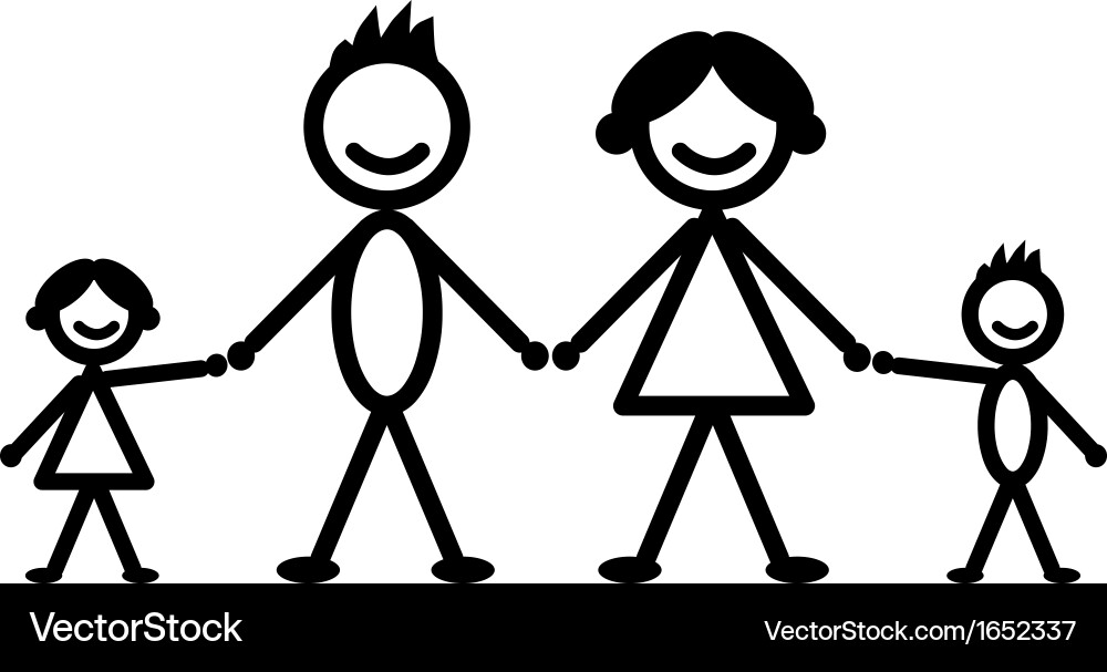 Happy stick family Royalty Free Vector Image - VectorStock
