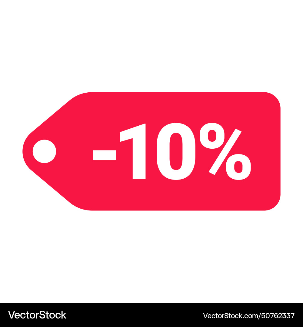 Red 10 percent discount label on white background Vector Image
